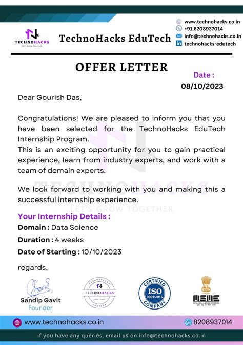 Gourish Das On Linkedin Celebrating My New Certification I Got A Offer Letter From Technohacks