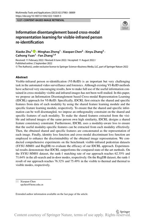 Information Disentanglement Based Cross Modal Representation Learning For Visible Infrared