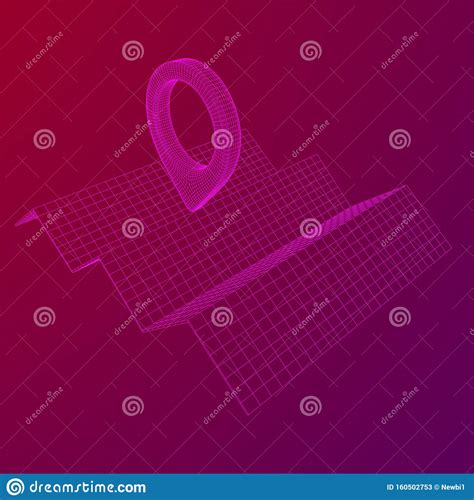 Geo Map Pin With Folding Map Wireframe Mesh Stock Vector Illustration