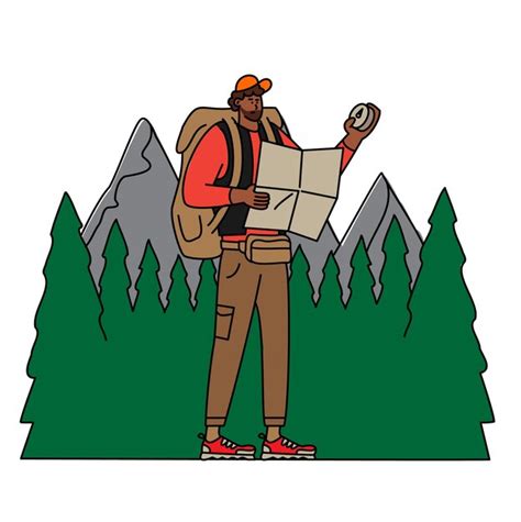 Premium Vector Traveler Navigating Illustration Character Design Holding Compass And Map