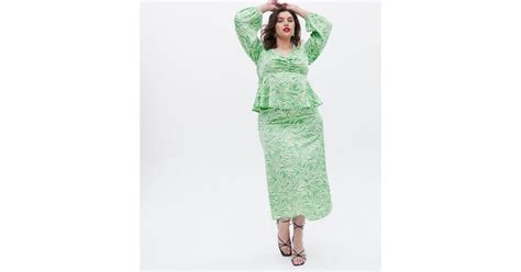 Curves Green Zebra Print Satin Midi Skirt New Look