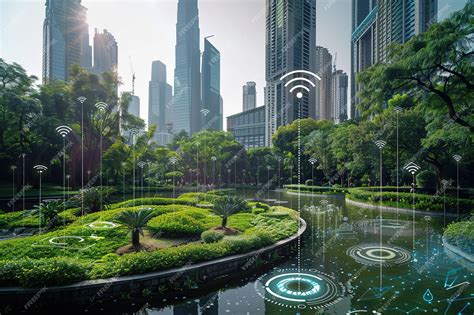 Premium Photo A Smart City Park With Iot Sensors Monitoring Air