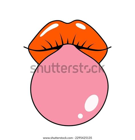 Female Lips Blowing Pink Bubble Gum Stock Vector Royalty Free