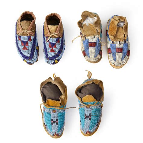 Bonhams Skinner Three Pair Of Plains Beaded Infants Moccasins Lg 5 1