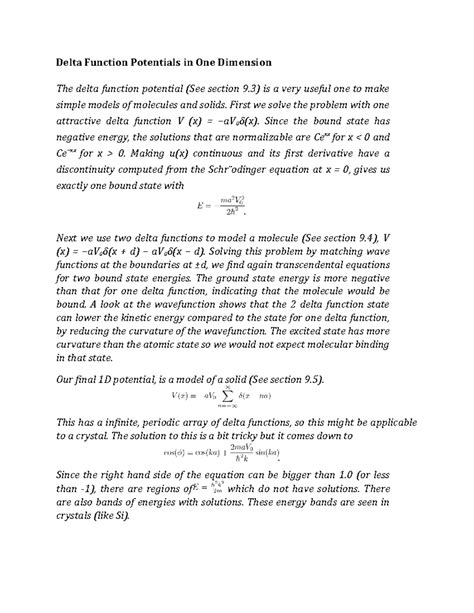 Delta Function Potentials In One Dimension First We Solve The Problem