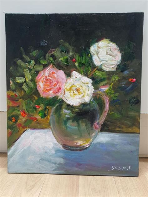 화병속 장미꽃 정물유화그림 서양화 37x45cm 세컨웨어