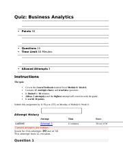 Quiz Business Analytics Docx Quiz Business Analytics Points 30
