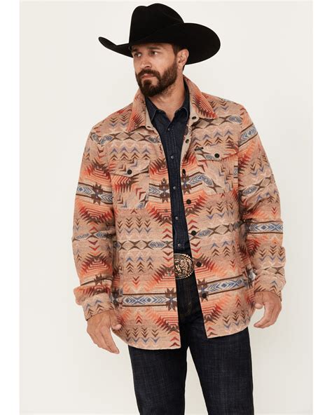 Rock And Roll Denim Mens Southwestern Snap Shirt Jacket Tan