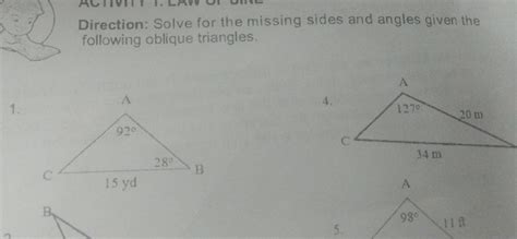 Solved Direction Solve For The Missing Sides And Angles Given The