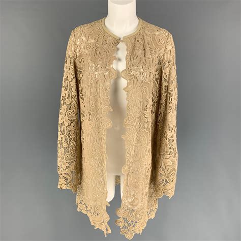 Ralph Lauren Black Label Size10 Khaki Cotton Lace Open Front Coat For