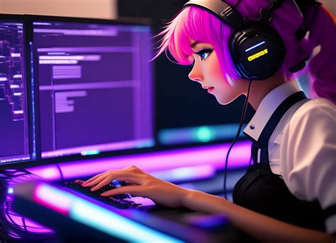 Lexica Anime Girl Programming At A Computer Lofi