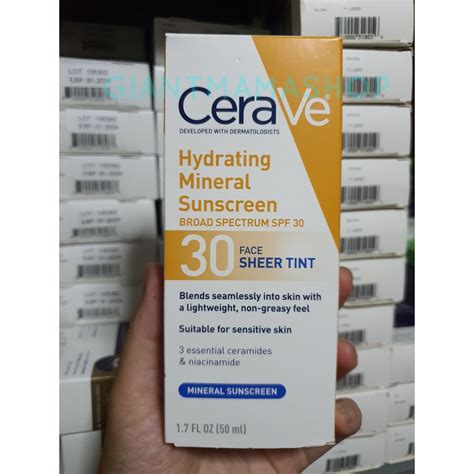 Cerave Hydrating Mineral Sunscreen Sheer Tint Spf30 Face ขนาด 50ml ครีม