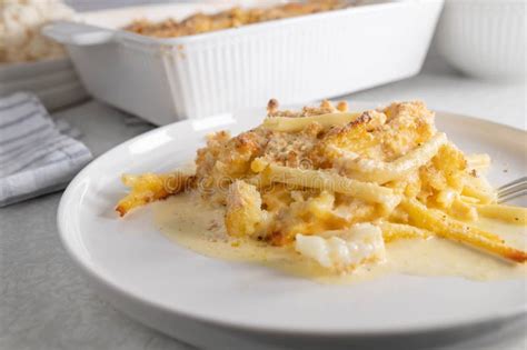 Noodle Casserole With Macaroni And Cheese Sauce Baked With Cauliflower