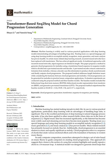 Pdf Transformer Based Seq2seq Model For Chord Progression Generation