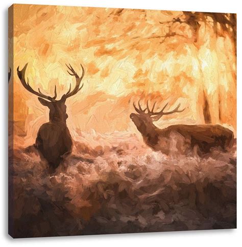 Pixxprint Leinwandbild Hirsche Im Wald Hirsche Im Wald 1 St