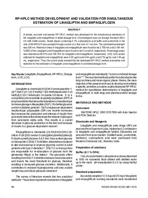 Pdf Rp Hplc Method Development And Validation For Simultaneous Estimation Of Linagliptin And