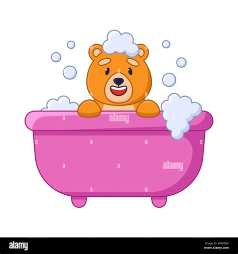 Cute Orange Bear Cartoon Character Taking Bath Sticker Stock Vector Image And Art Alamy