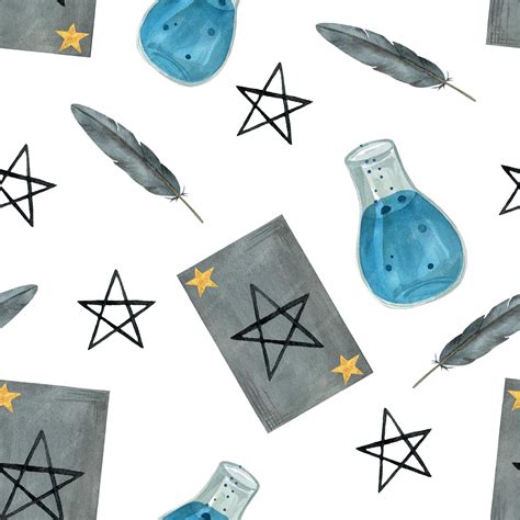 Padrão Perfeito De Penas De Estrelas De Cartas De Tarô E Garrafas De