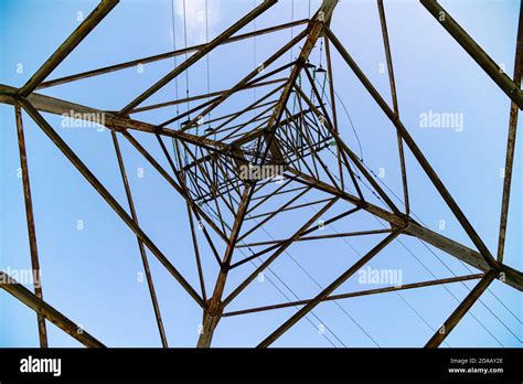 Abstract Geometric Shape Of Electric Tower Pyramid High Voltage Power Line Structure Stock