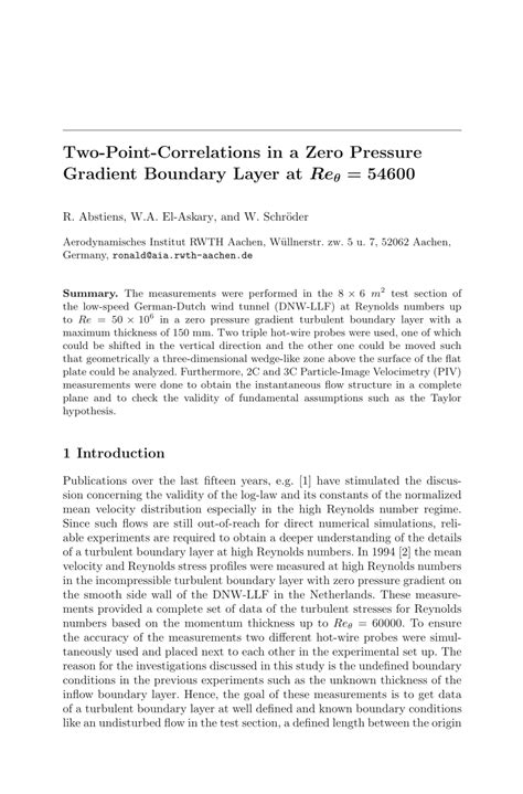 pdf two point correlations in a zero pressure gradient boundary layer