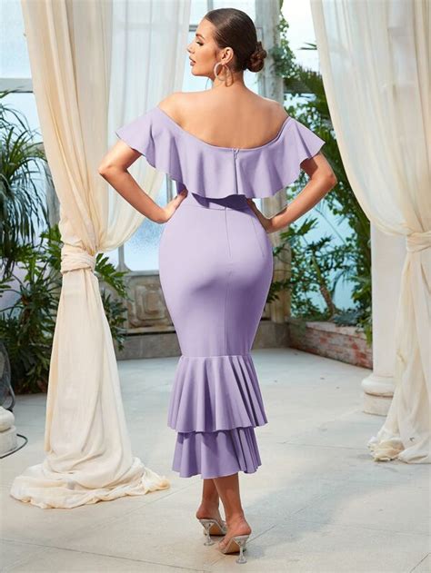Adyce Off Shoulder Ruffle Trim Mermaid Hem Bandage Dress Shein Eur