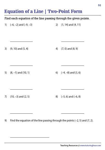 Determining The Equation Of A Line Given Two Points Worksheet Tessshebaylo