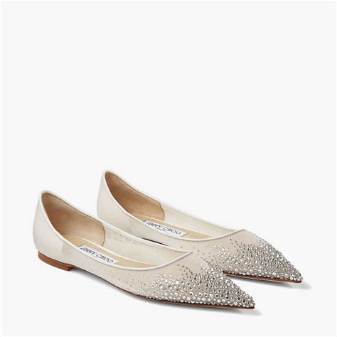 Loveflat 白色渐变水晶网眼布尖头高跟鞋 Jimmy Choo