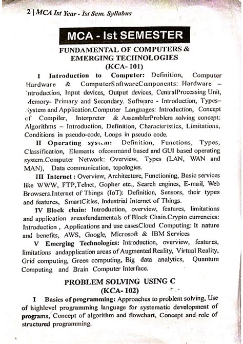 mca 1st sem syllabus 2 i mca ist year ist sem syllabus mca ist