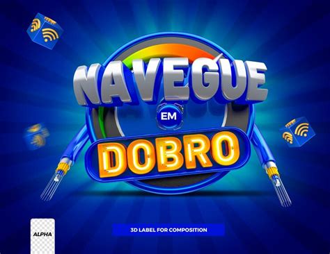 포르투갈어에서 3d 레이블 이중 인터넷 빠른 연결 광섬유 렌더링 프리미엄 Psd 파일