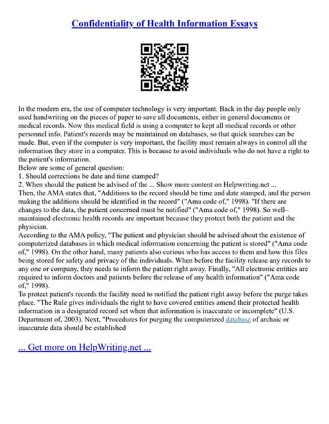 Confidentiality Of Health Information Essays Pdf