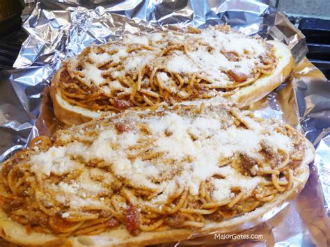 Spaghetti Stuffed Garlic Bread · Major Gates