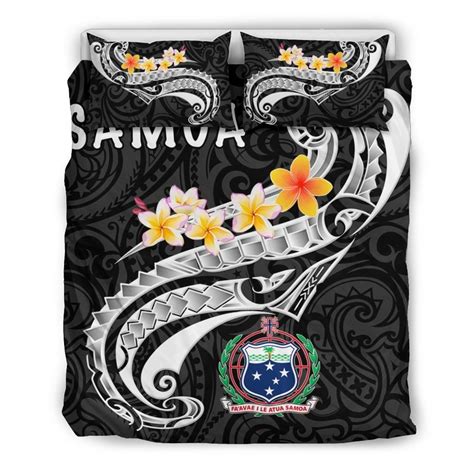 Samoa Bedding Set Samoa Seal Polynesian Patterns Plumeria Black