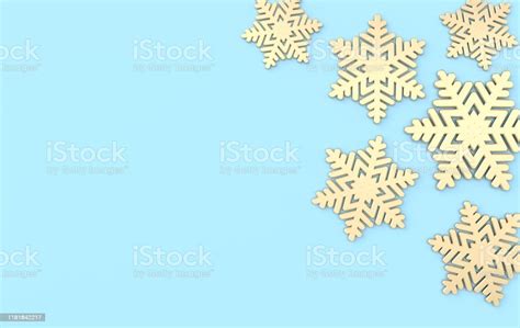 빛나는 황금 눈송이와 크리스마스 배경입니다 파란색 배경에 Xmas와 새해 인사말 카드 3d 렌더링 그림 0명에 대한 스톡 사진