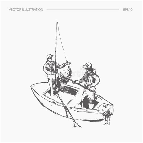 Pescador En Un Bote Pescando Con Una Vara Ilustración del Vector
