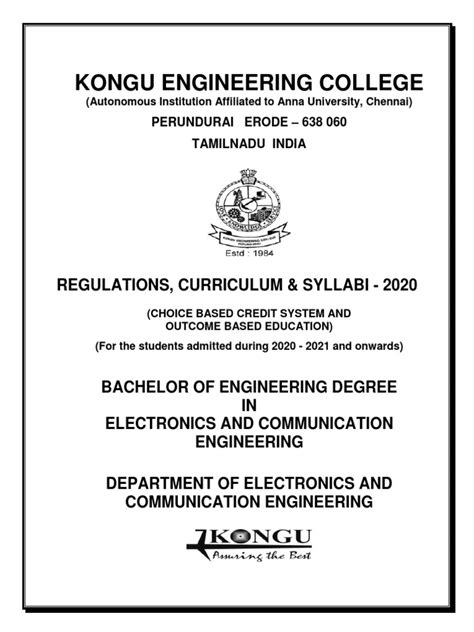 Kec R2020 Ece Pdf Engineering Bachelor S Degree