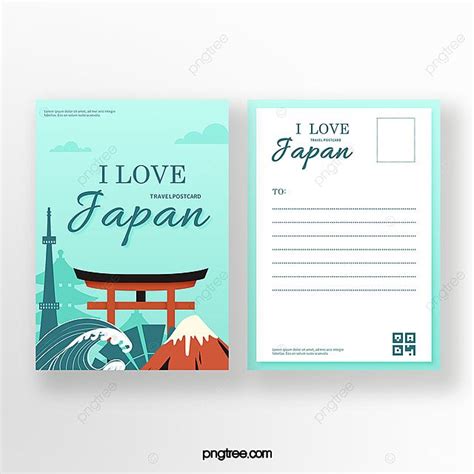파란색 그림 스타일 일본 여행 엽서 편지지 일러스트 템플릿 Psd 다운로드 디자인 자료 다운로드 Postcard
