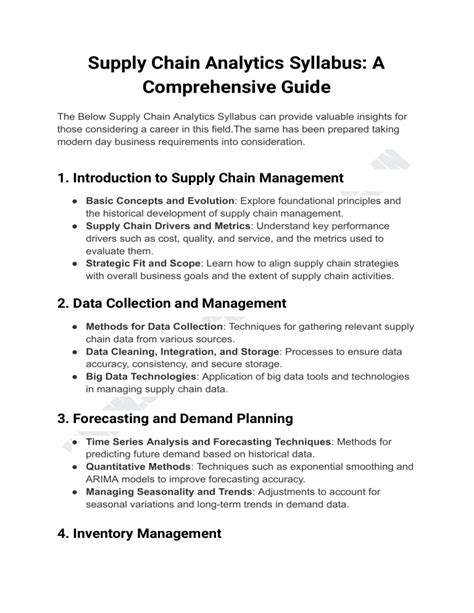 Supply Chain Analytics Syllabus A Comprehensive Guide