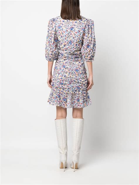 Marant Étoile Lunesa Floral Print Midi Dress Blue Farfetch