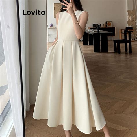 Lovito Casual Vestido Feminino Simples Zíper LNL Off White Shopee Brasil