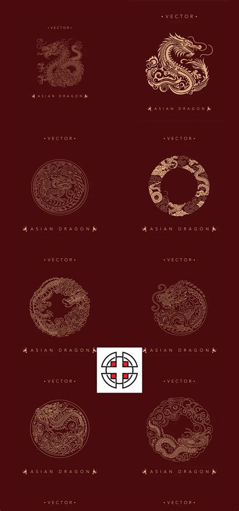 传统祥云纹样龙年龙头龙纹线描线稿雕刻剪影印章ai矢量设计素材 淘宝网 花瓣网