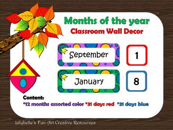 Months Of The Year Printable Classroom Wall Decor Tpt