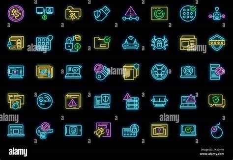 Antivirus Icons Set Outline Vector Malware Bug Cyber Data Vector Neon Stock Vector Image And Art