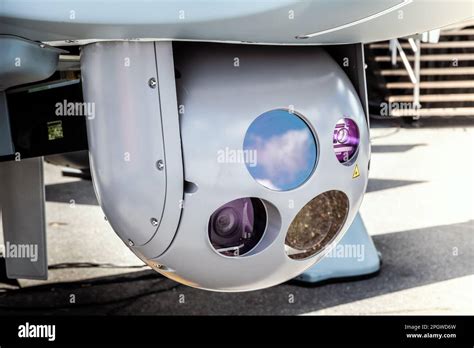 Camera Sensor Pods Under An Unmanned Aerial Surveillance Drone Aircraft