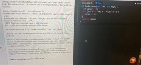 Solved X Full S Debug A Function Called Sumbetween Wnich