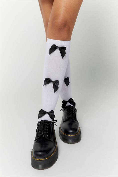 Urban Outfitters Bow Knee High Sock In Gray Lyst