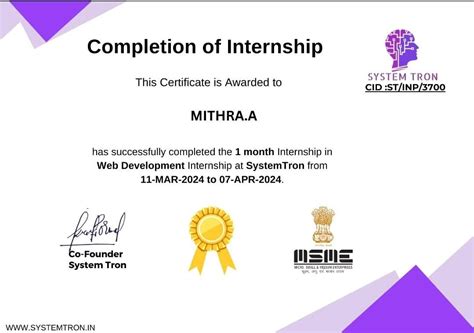 mithra arunagiri on linkedin internshipcomplete webdevelopment systemtroncompany