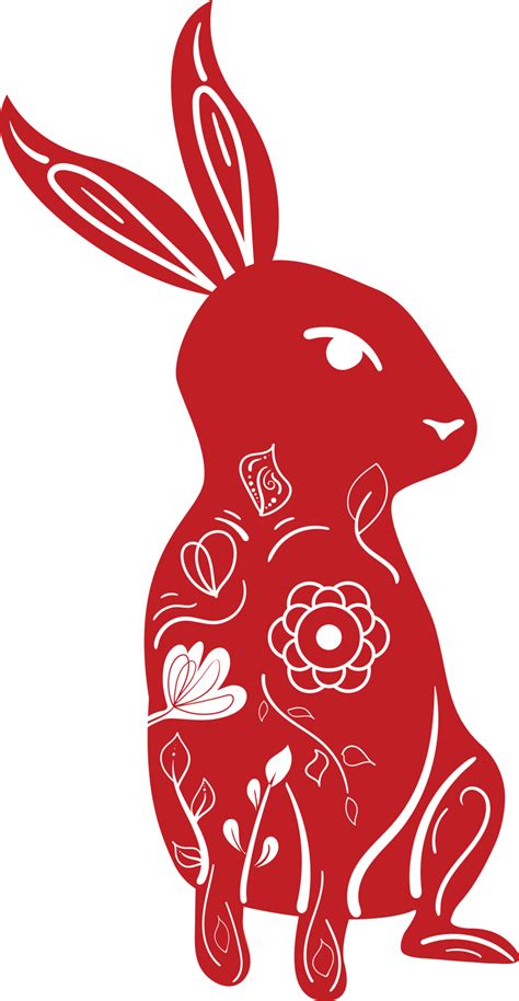 Chinese New Year Zodiac Red Rabbit With White Floral Ornament 13250638 Png