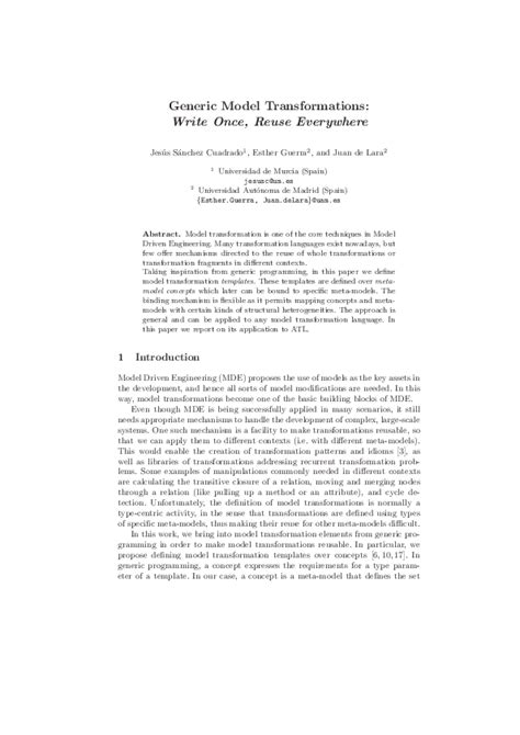 Pdf Generic Model Transformations Write Once Reuse Everywhere