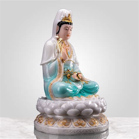 Shengtong พระพุทธรูปสีขาวหยกแกะสลักรูปปั้นเจ้าแม่กวนอิมของเจ้าแม่กวนอิม