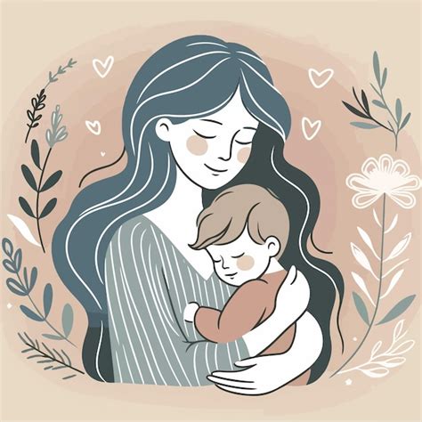 Ilustración De Una Madre Abrazando A Su Hijo Vector Premium